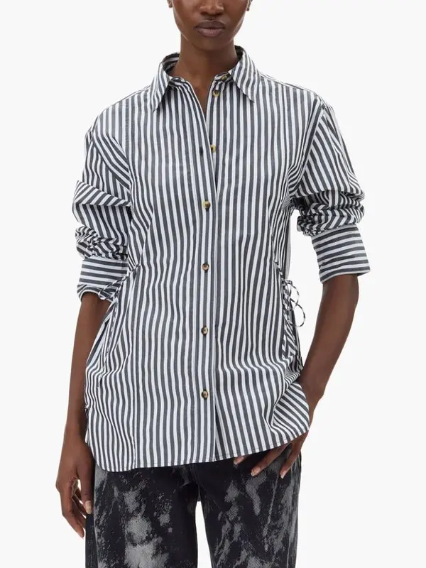 GANNI Striped Poplin Shirt - Black