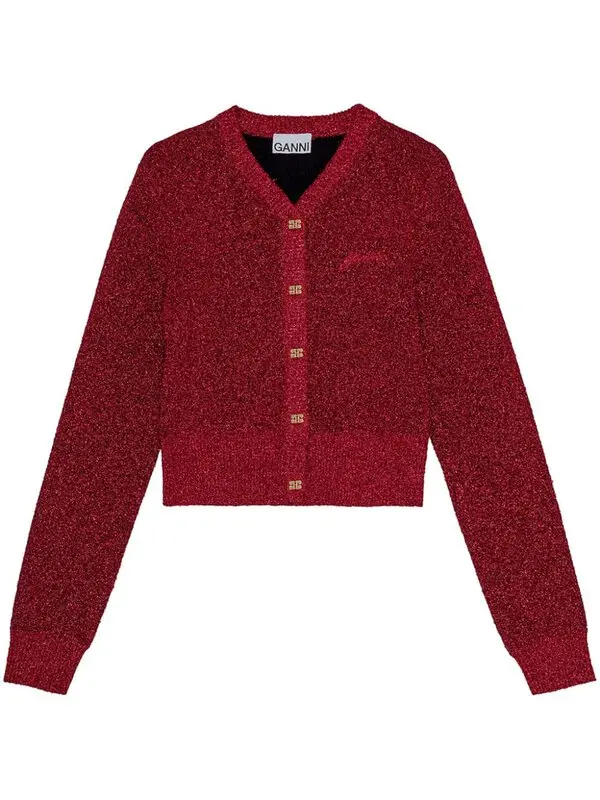 GANNI Buttoned Long Sleeve Cardigan - Red
