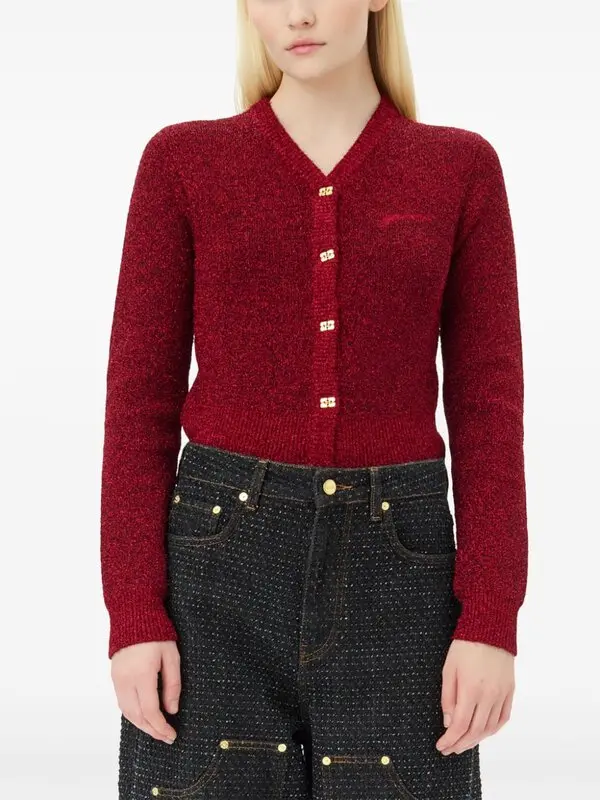 GANNI Buttoned Long Sleeve Cardigan - Red