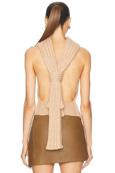 AREA Sleeveless Twisted Knit Top - Light Beige