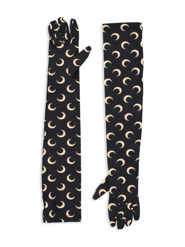 MARINE SERRE Crescent Moon Print Elbow Length Gloves - Black