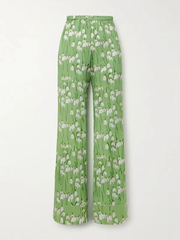 Bernadette Louis Floral-print Silk-blend Pajama Pants - Green