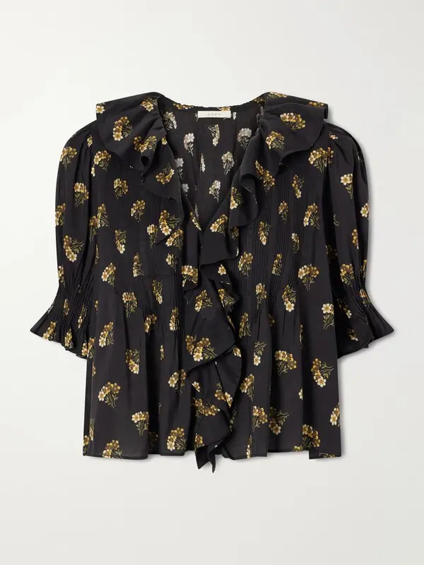 DÔEN Henri Ruffled Pintucked Floral-print Top