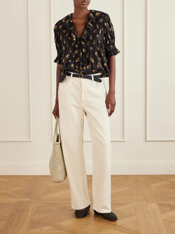 DÔEN Henri Ruffled Pintucked Floral-print Top
