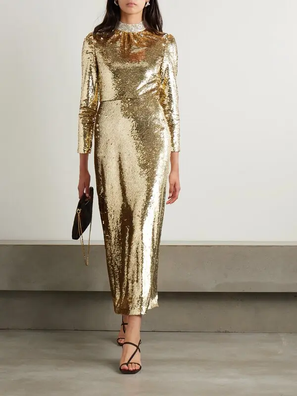 gold embellished midi dress Yellow Lace Embellished Midi Dress – self-portrait-US