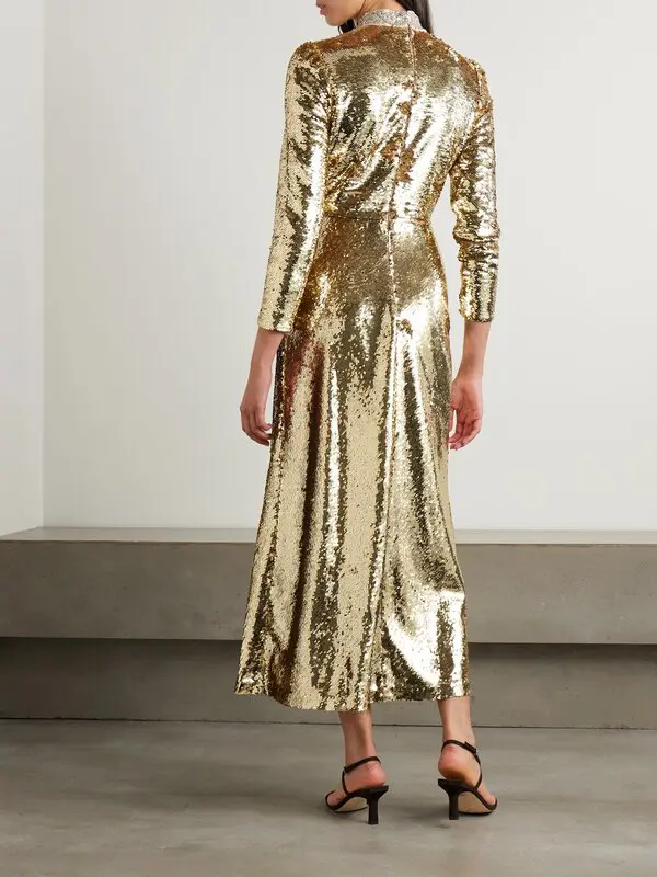 Saloni Jena Embellished Midi Dress - Gold