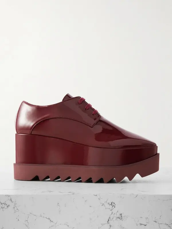 Stella McCartney Elyse Vegetarian Patent-leather Platform Brogues - Burgundy