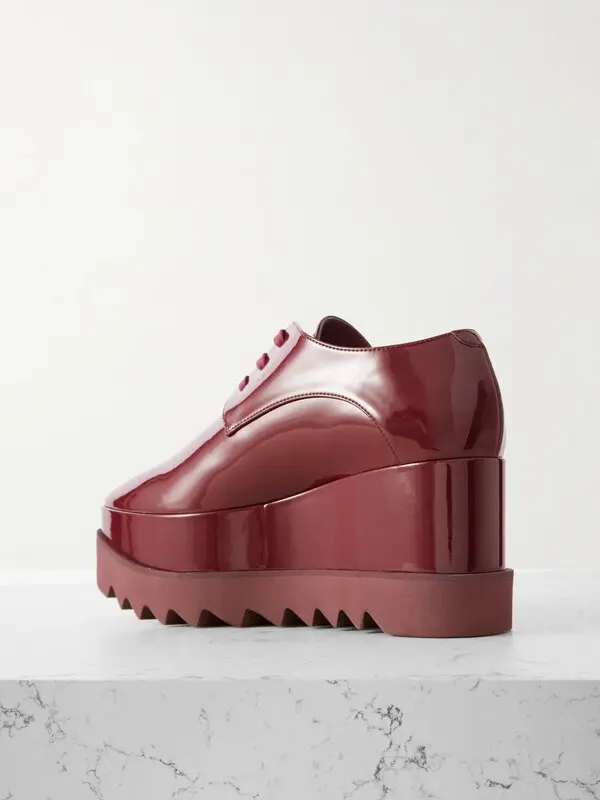 Stella McCartney Elyse Vegetarian Patent-leather Platform Brogues - Burgundy