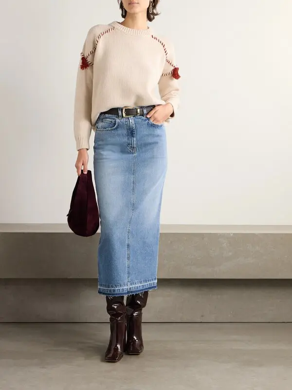 FORTELA Denim Midi Skirt - Blue