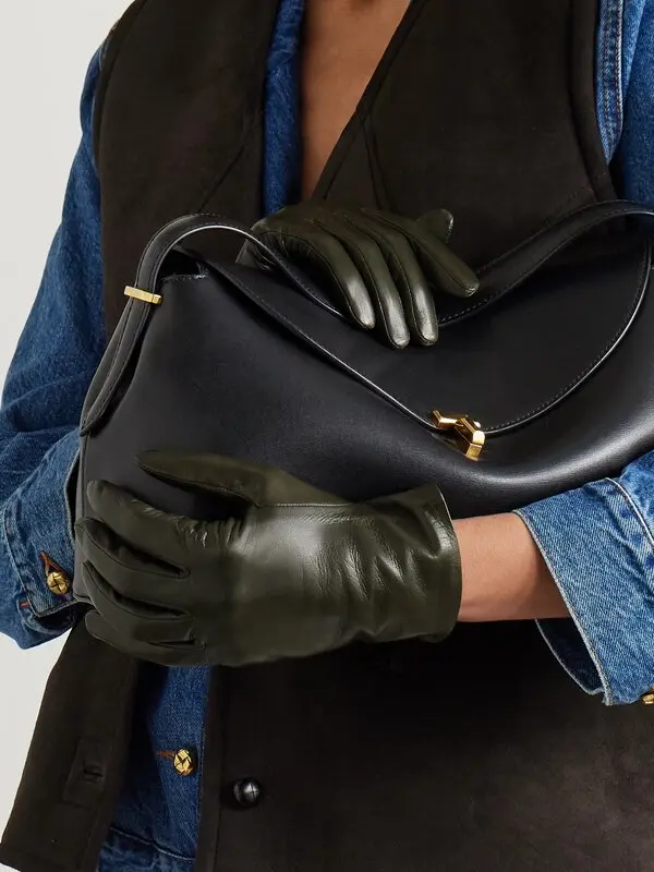 AGNELLE Kate Crinkled-leather Gloves - Green