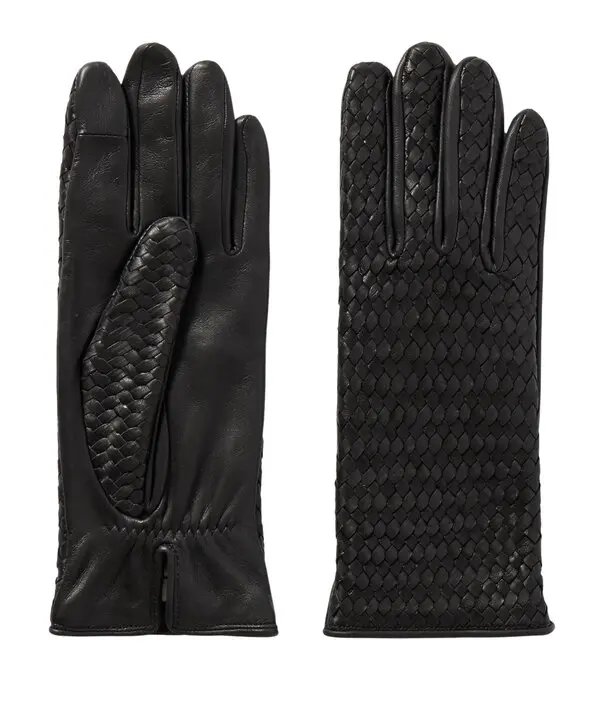 AGNELLE Stanilas Woven Leather Gloves - Black
