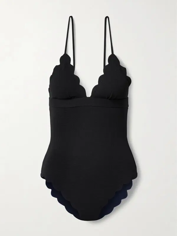 Marysia Santa Clara Scalloped Crepe Swimsuit - Black