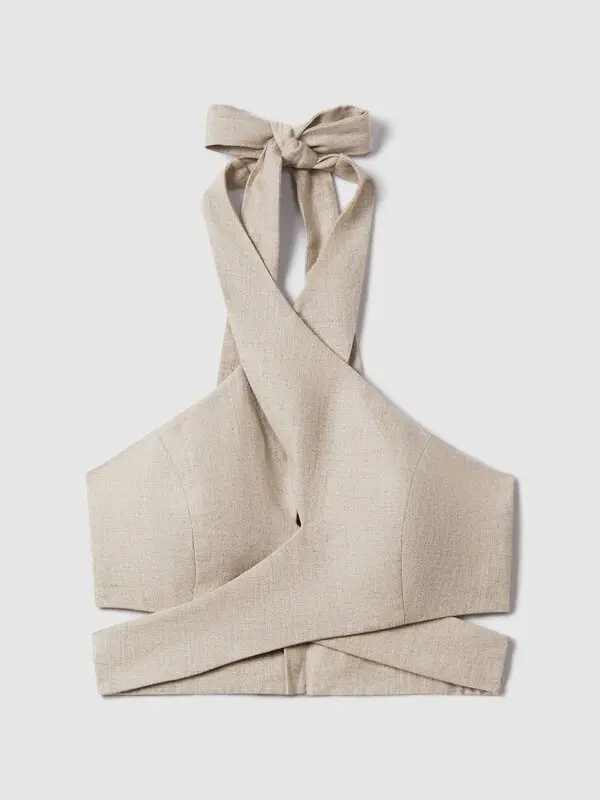 REISS Abigail Linen Halter Neck Crop Top