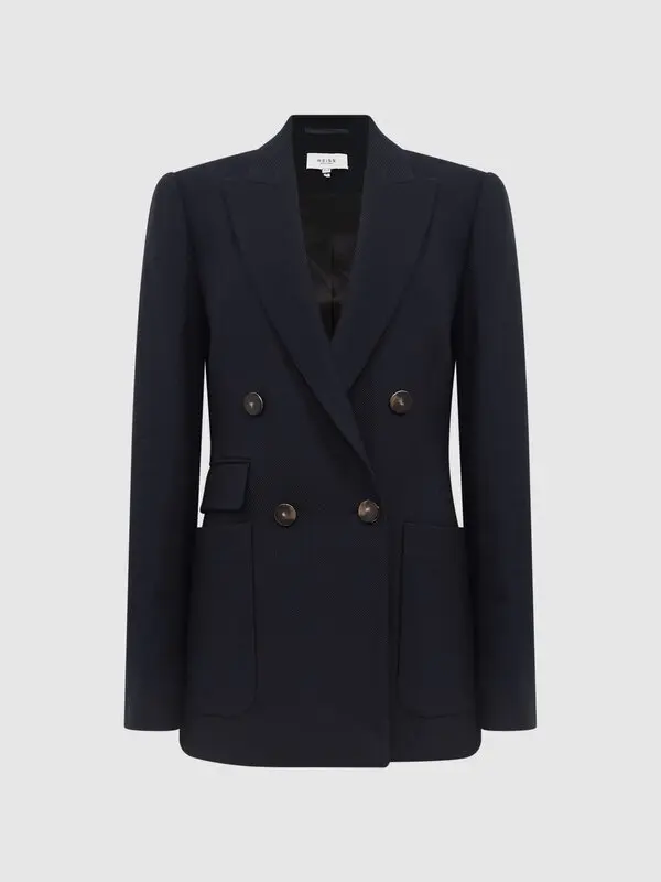 REISS Larsson Double-breasted Twill Blazer