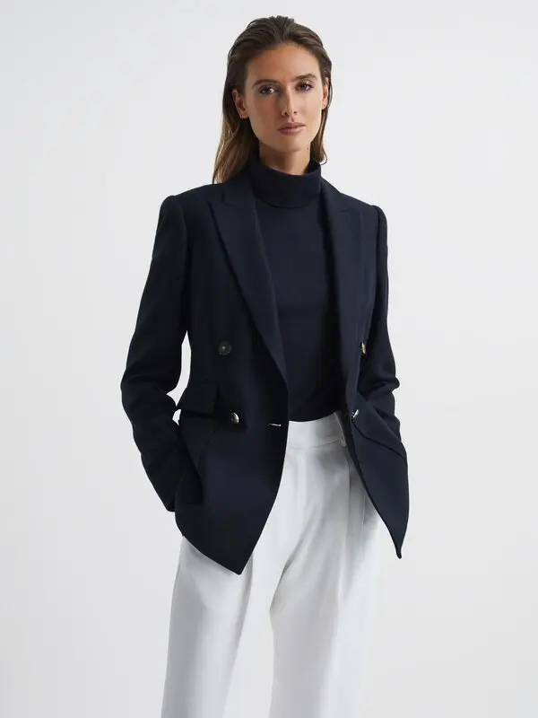 REISS Larsson Double-breasted Twill Blazer