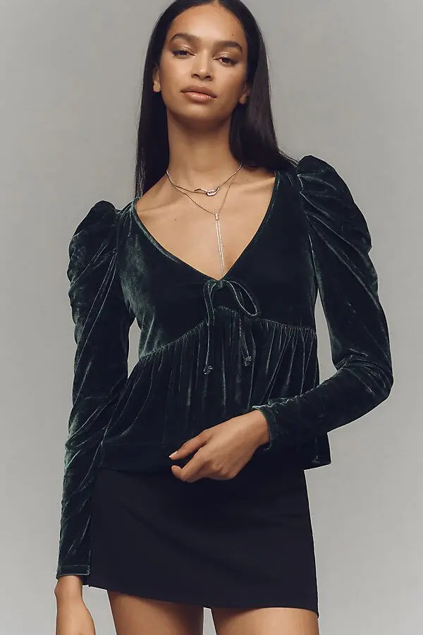 caroline constas dress green Velvet Babydoll Dress