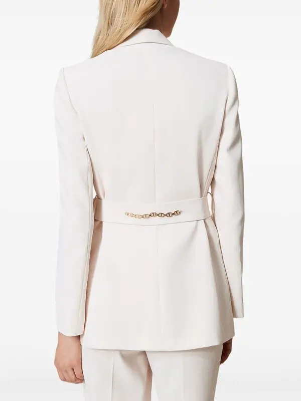 TWINSET Oval T-chain Belted Blazer - White