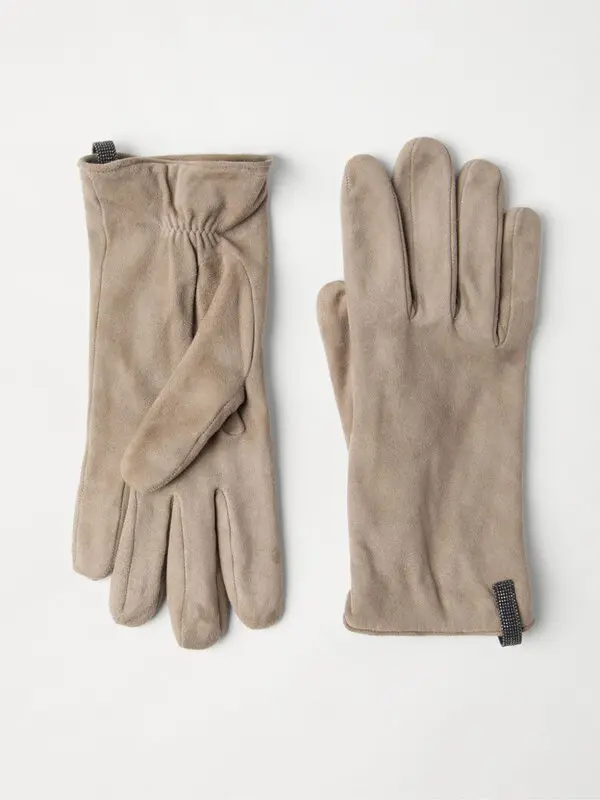 Brunello Cucinelli Suede Gloves With Monili Detail - Neutrals