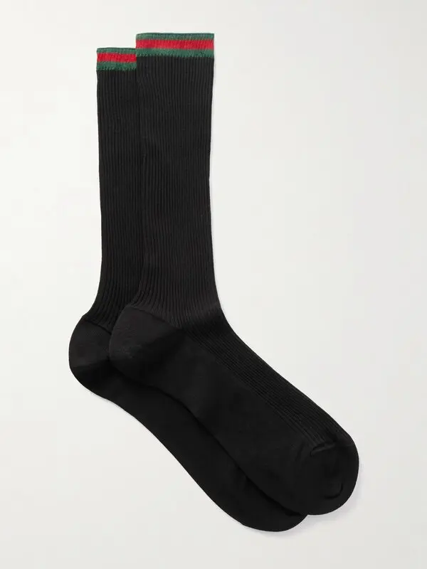 Gucci Striped Ribbed Socks - Black