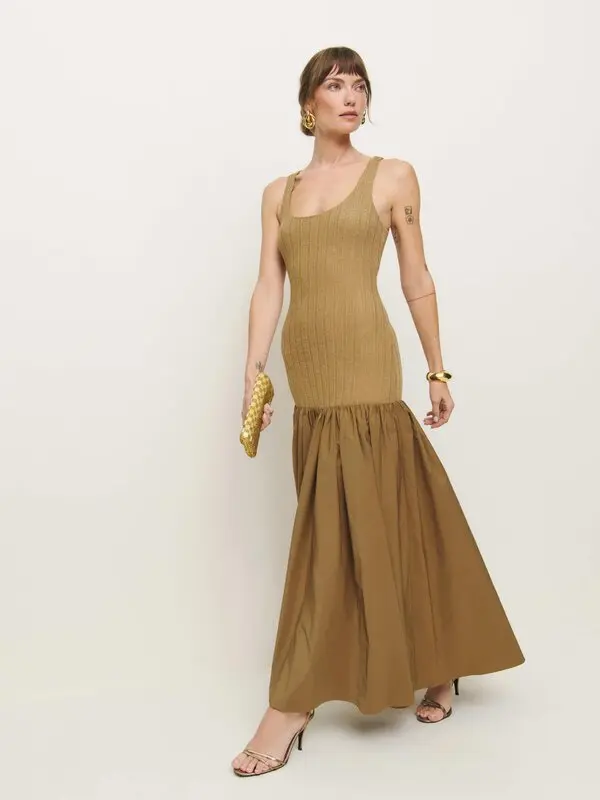 REFORMATION Kella Knit Maxi Dress - Gold