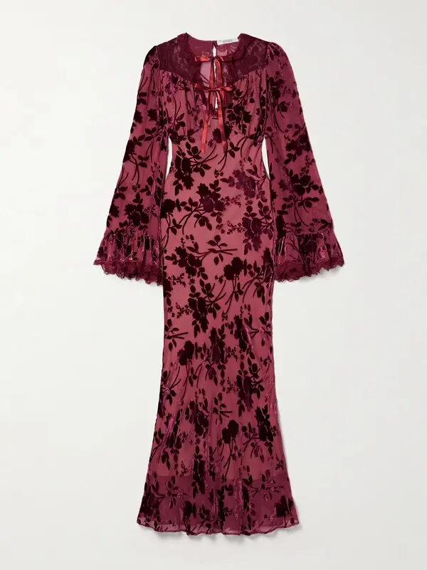 RODARTE Belted Devoré-chiffon Maxi Dress
