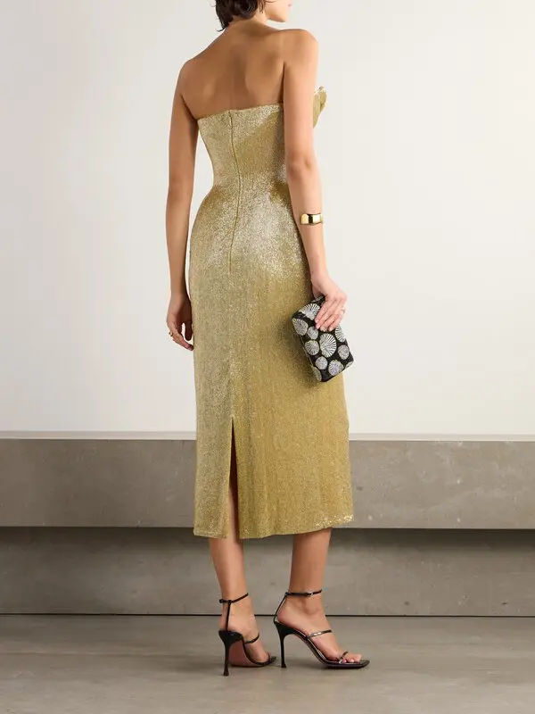 WIEDERHOEFT Beaded Strapless Midi Dress