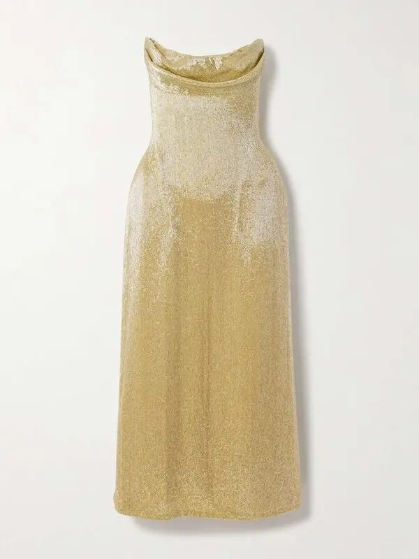 WIEDERHOEFT Beaded Strapless Midi Dress