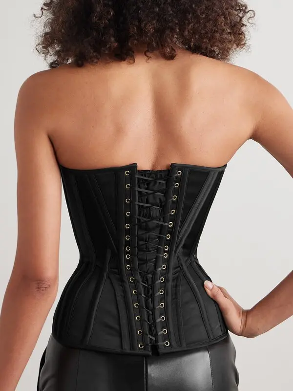 WIEDERHOEFT Wasp Strapless Recycled-satin Bustier Top - Black