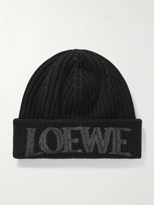 Loewe Embroidered Wool Beanie - Black