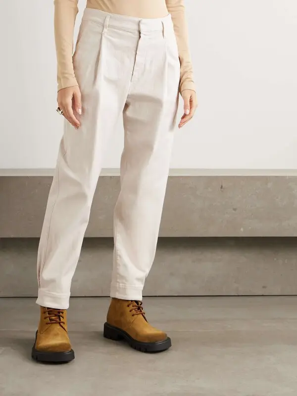 Brunello Cucinelli Cotton-blend Twill Tapered Trousers - Ecru