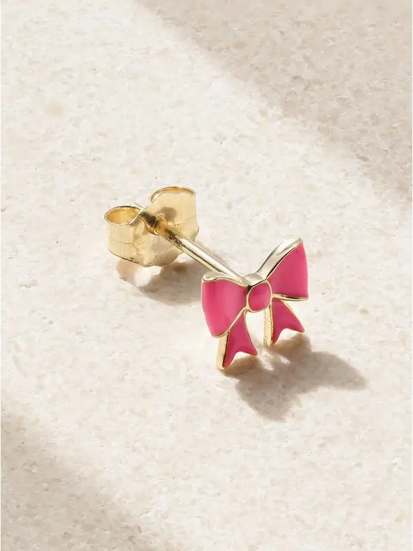 Alison Lou Bow 14-karat Gold And Enamel Single Stud Earring - Pink