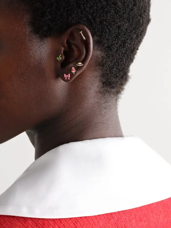 Alison Lou Bow 14-karat Gold And Enamel Single Stud Earring