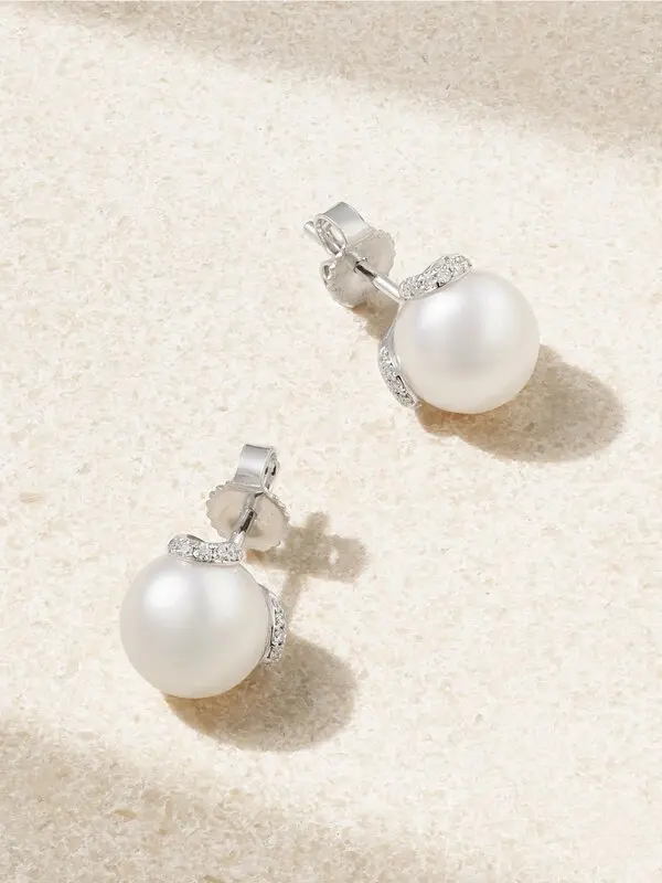 Mikimoto 18-karat Pearl And Diamond Earrings - White