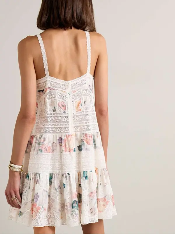 acacia lace trim mini dress ZIMMERMANN Acacia Lace-Trimmed Floral-Print Cotton-Voile Mini Dress