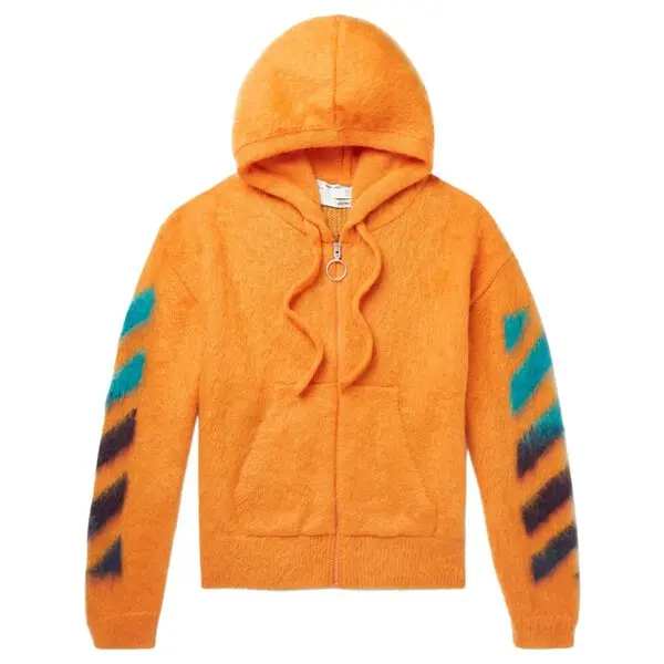 Off-White Brushed Arrows Mohair Zip Up Hoodie