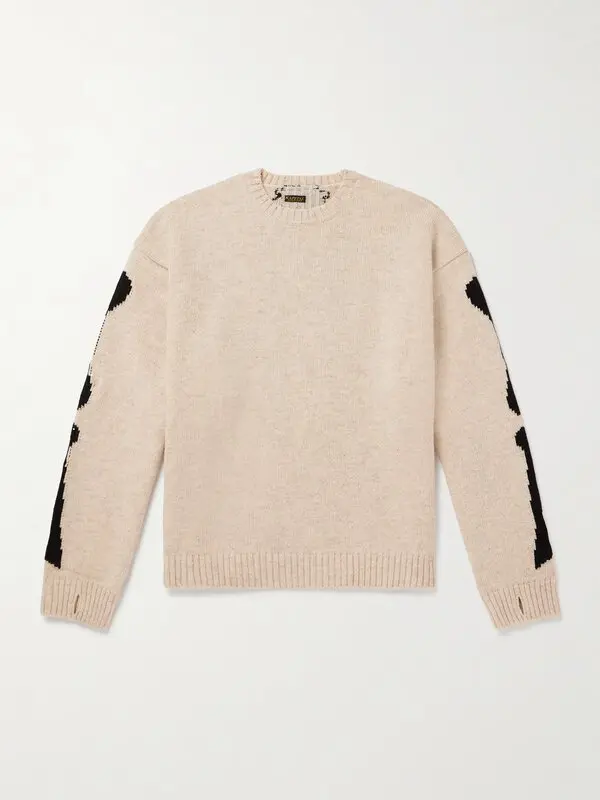 Kapital Oversized Intarsia Wool Sweater - Neutrals