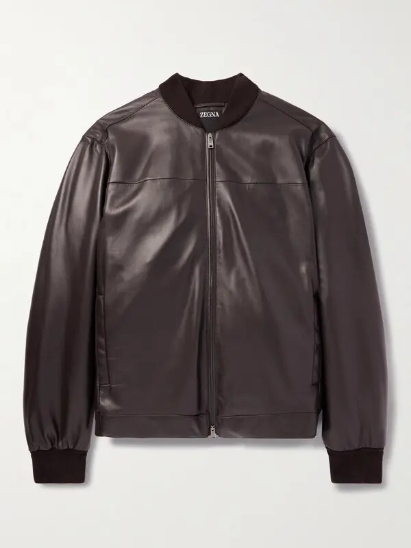 Zegna Slim-fit Leather Bomber Jacket - Brown