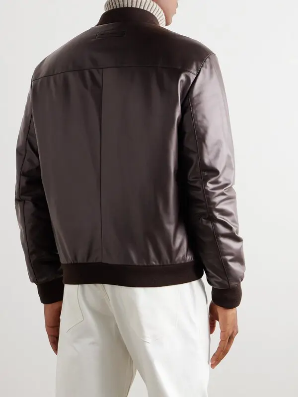 Zegna Slim-fit Leather Bomber Jacket - Brown