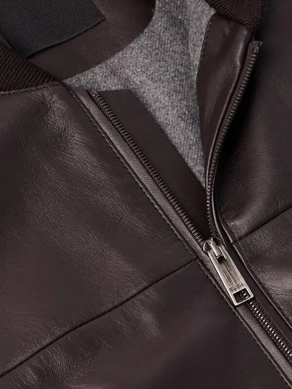 Zegna Slim-fit Leather Bomber Jacket - Brown