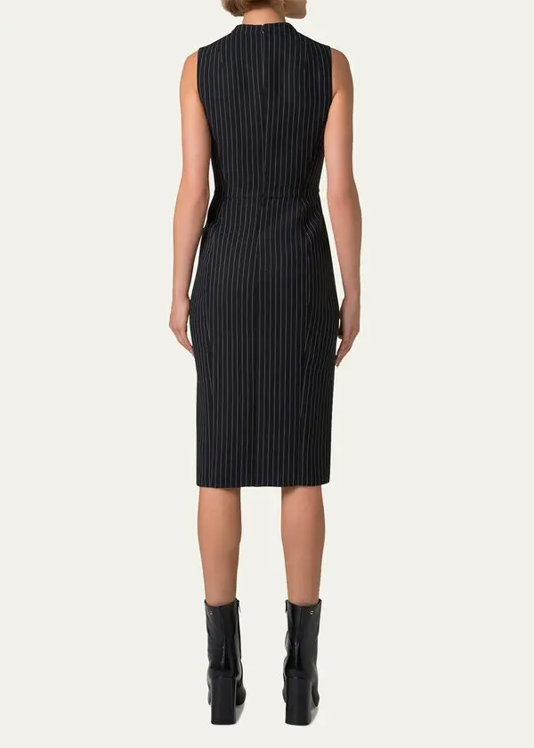 Akris V-Neck Pinstripe Sleeveless Dress - Black-Ecru | Editorialist