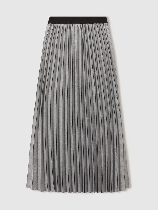 REISS Nova Checked Pleated Midi Skirt