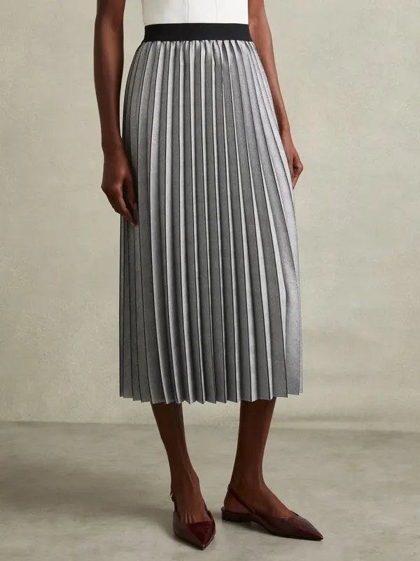 REISS Nova Checked Pleated Midi Skirt