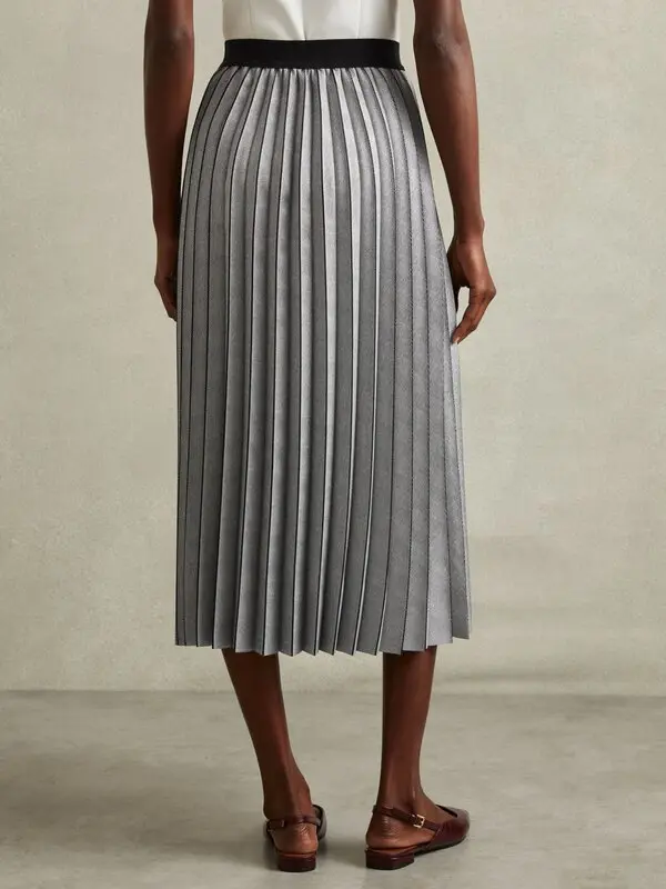REISS Nova Checked Pleated Midi Skirt