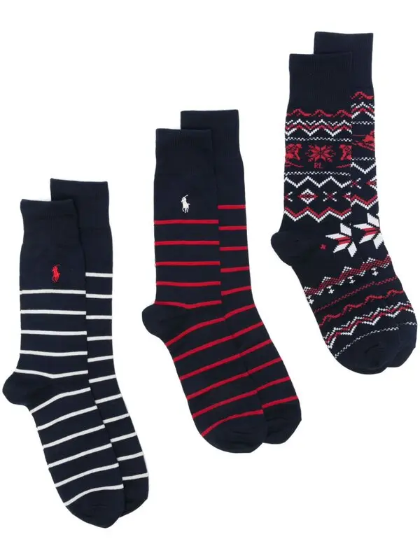 Polo Ralph Lauren Fair Isle And Striped Socks - Blue