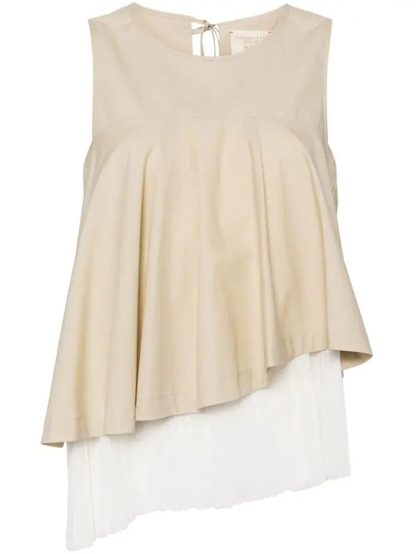 SHANSHAN RUAN Sleeveless Tiered Pleated Top - Neutrals