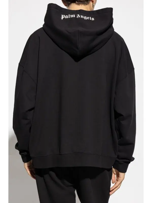 Palm Angels Logo-embroidered Hoodie - Black