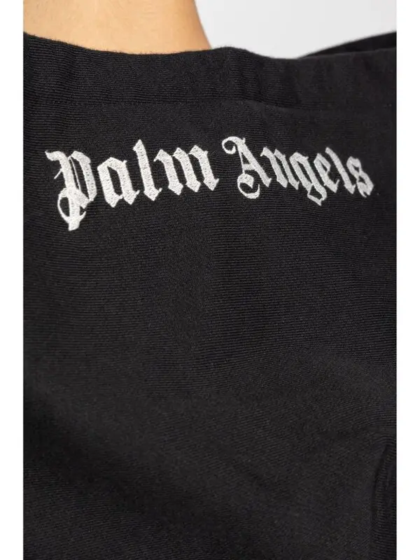 Palm Angels Logo-embroidered Hoodie - Black