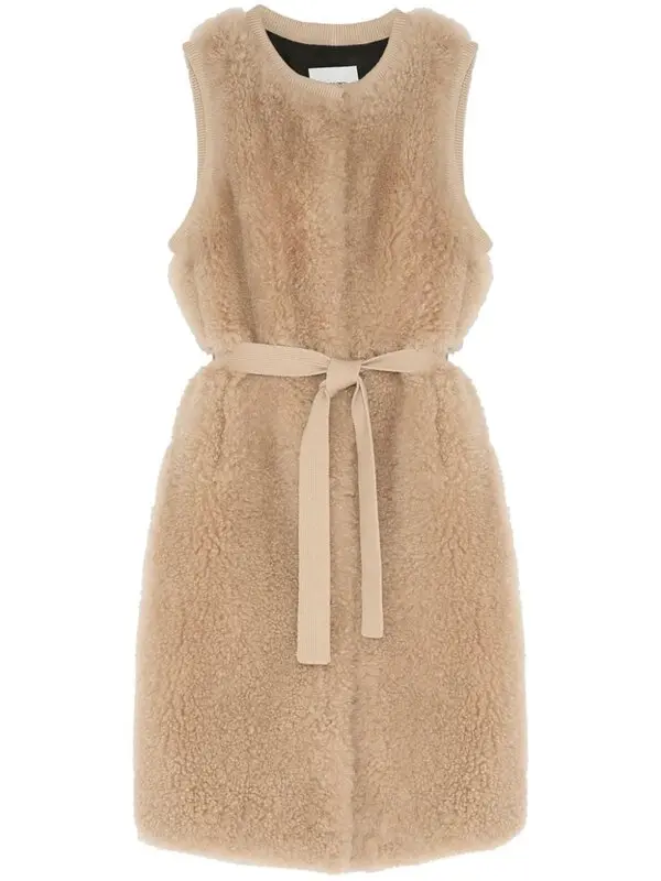 YVES SALOMON Belted Shearling Gilet - Neutrals