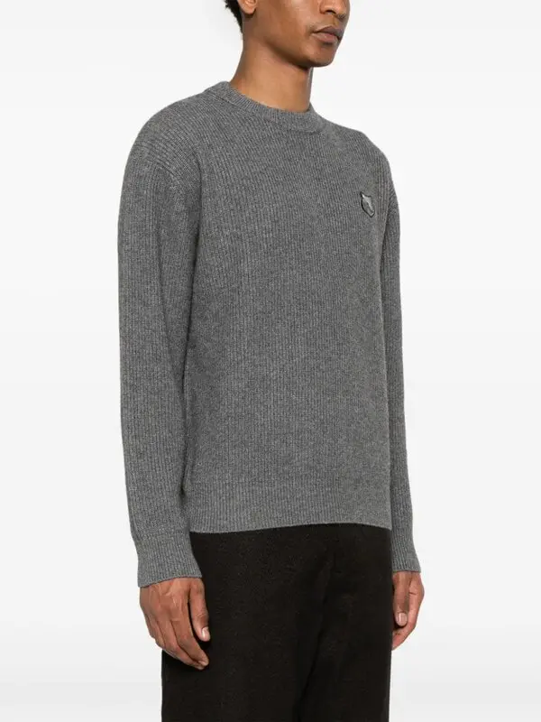 Maison Kitsuné Bold Fox Head-Patch Sweater In Grey - 62% Off