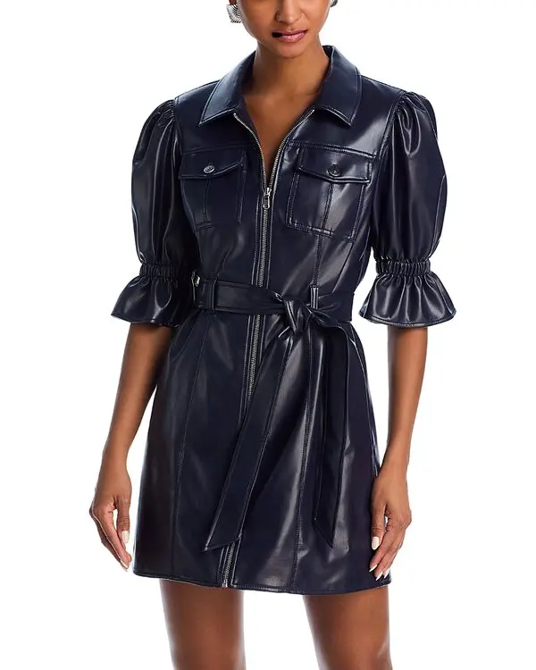 Cinq  Sept Holly Faux Leather Mini Dress In Navy - 70% Off | Editorialist